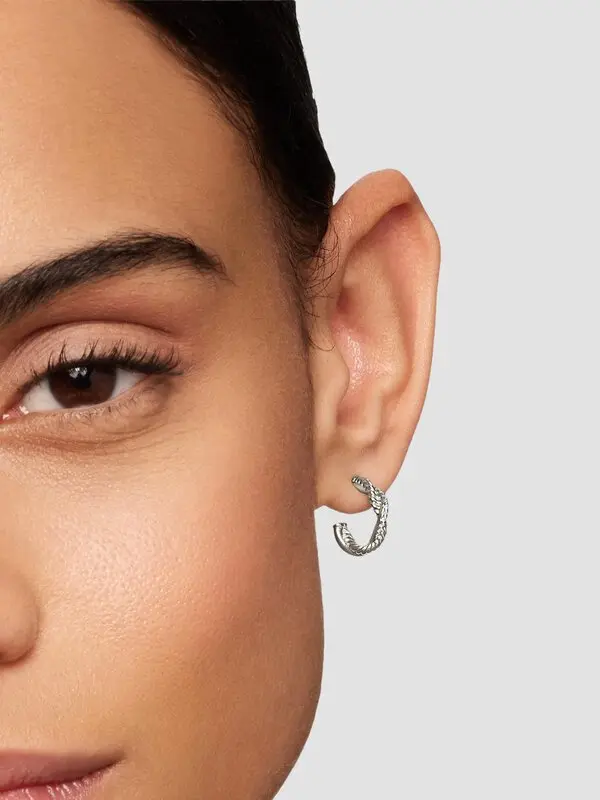 David Yurman Petite Infinity Huggie Hoop Earrings In Sterling Silver With Diamonds, 3mm