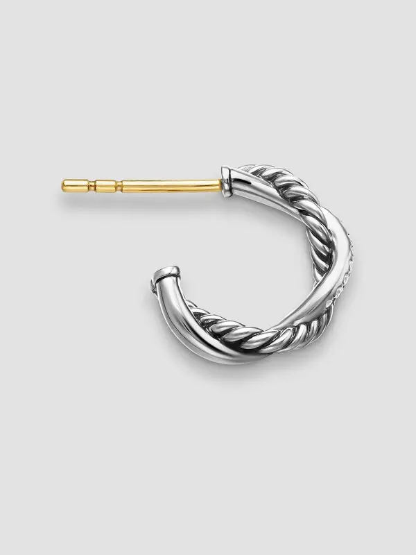 David Yurman Petite Infinity Huggie Hoop Earrings In Sterling Silver With Diamonds, 3mm