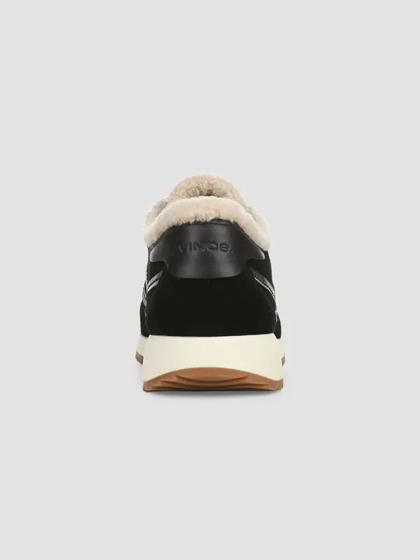 Vince Santa Monica Shearling & Suede Low-top Sneakers - Black