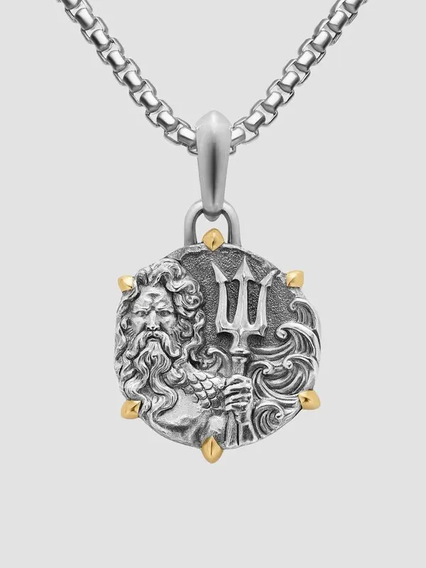 David Yurman Poseidon Amulet In Sterling With 18k Yellow Gold, 26.4mm