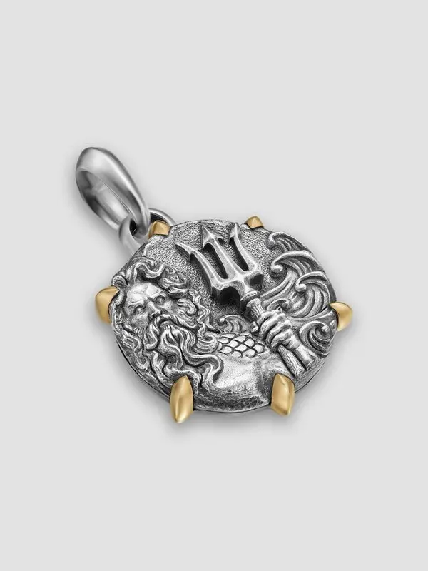 David Yurman Poseidon Amulet In Sterling With 18k Yellow Gold, 26.4mm