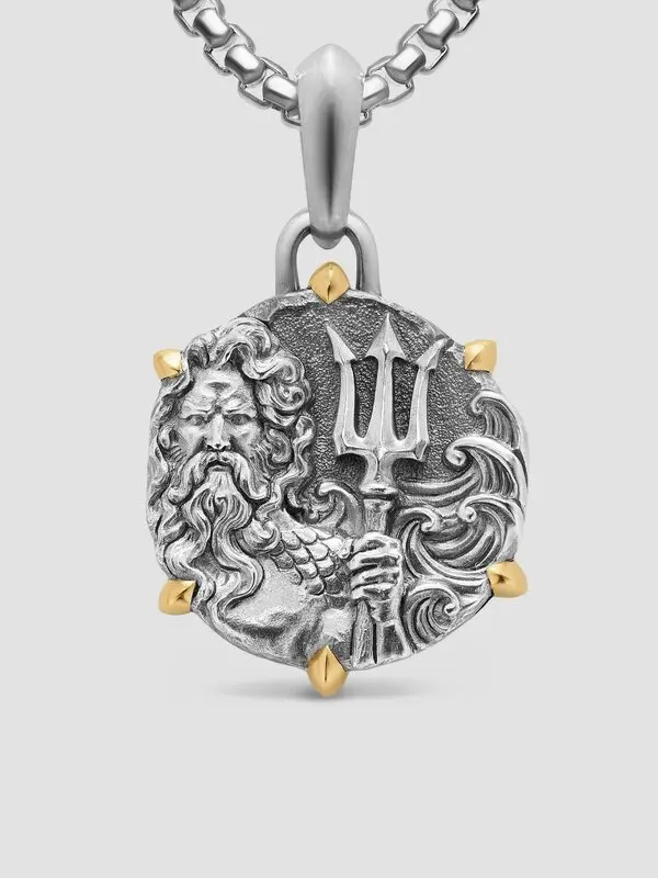 David Yurman Poseidon Amulet In Sterling With 18k Yellow Gold, 26.4mm
