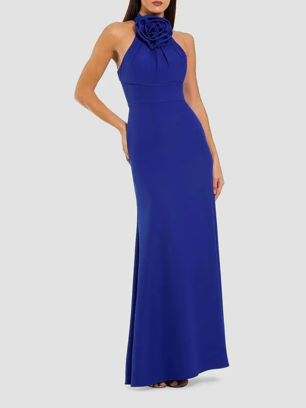 Mac Duggal Rosette Sleeveless Crepe Column Gown