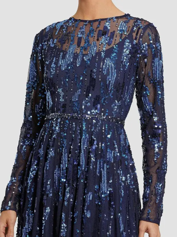 Mac Duggal Evening Mesh Long-sleeve Gown - Midnight