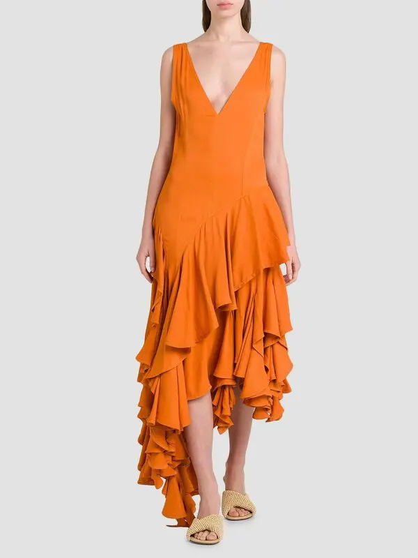Bottega Veneta Ruffled Asymmetric Midi-dress