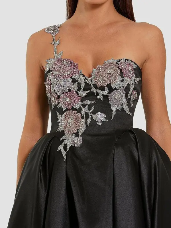 Mac Duggal Cocktail Satin Fit & Flare Midi-dress - Black Multi