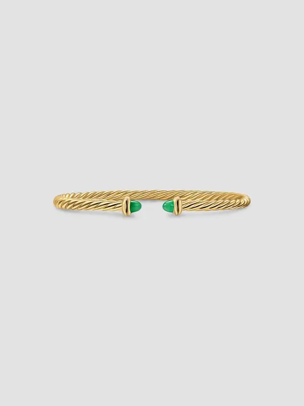 David Yurman Micro Cablespira Flex Teen Bracelet In 18k Yellow Gold - Emerald