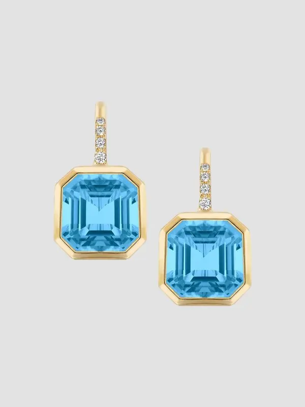 Goshwara Gossip 18k Yellow Gold, London Topaz, & 0.09 Tcw Diamond Drop Earrings - Blue
