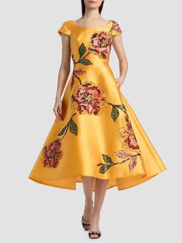 Amsale Embellished Floral Mikado Cocktail Dress
