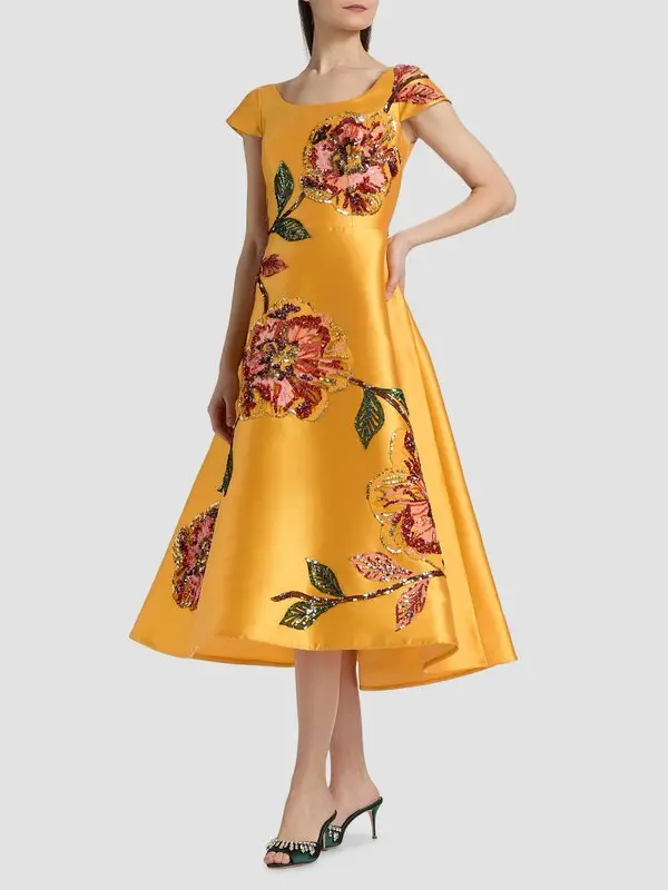 Amsale Embellished Floral Mikado Cocktail Dress