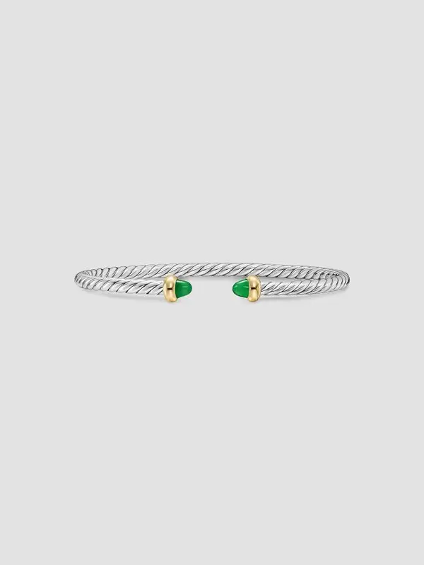 David Yurman Micro Cable Flex Teen Bracelet In Sterling Silver - Emerald