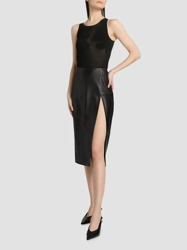 MONOT Leather Pencil Midi-skirt