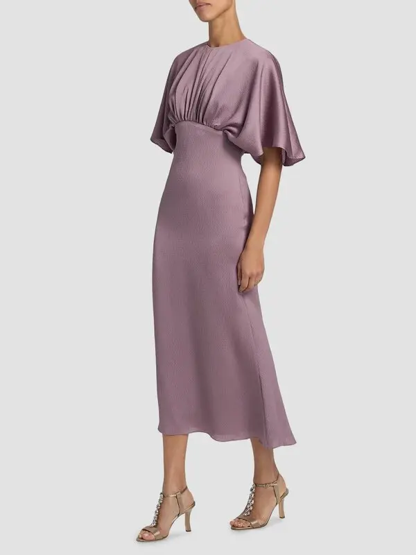 Amsale Satin Flutter-sleeve Midi-dress