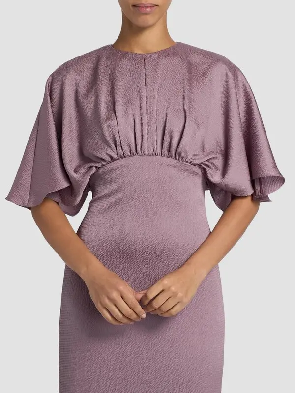 Amsale Satin Flutter-sleeve Midi-dress