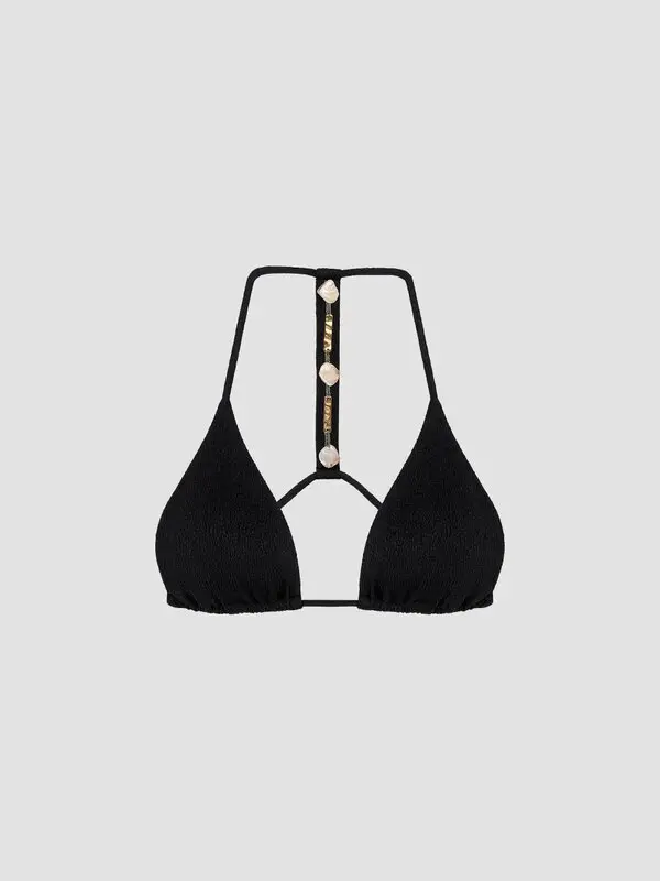 VIX PAULA HERMANNY Edith Embellished T-back Triangle Bikini Top - Black