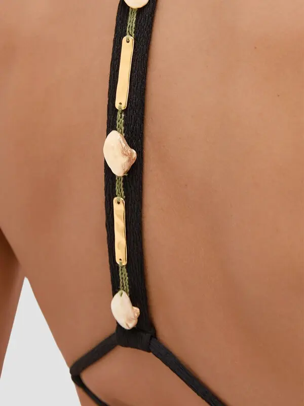 VIX PAULA HERMANNY Edith Embellished T-back Triangle Bikini Top