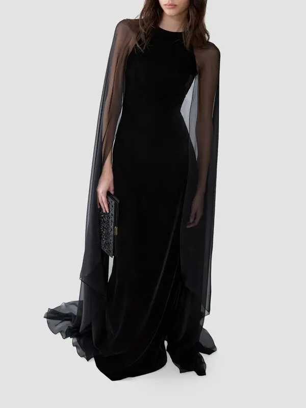 Carolina Herrera Chalet Sheer-cape Column Gown