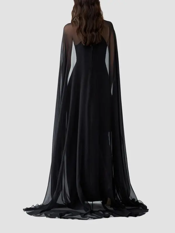 Carolina Herrera Chalet Sheer-cape Column Gown