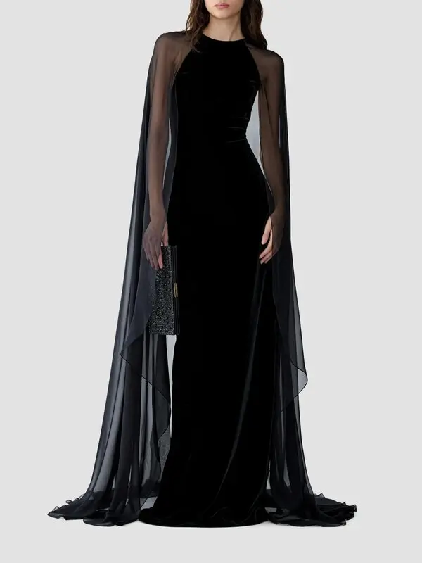 Carolina Herrera Chalet Sheer-cape Column Gown