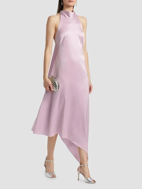 Amsale Satin High-neck Midi-dress