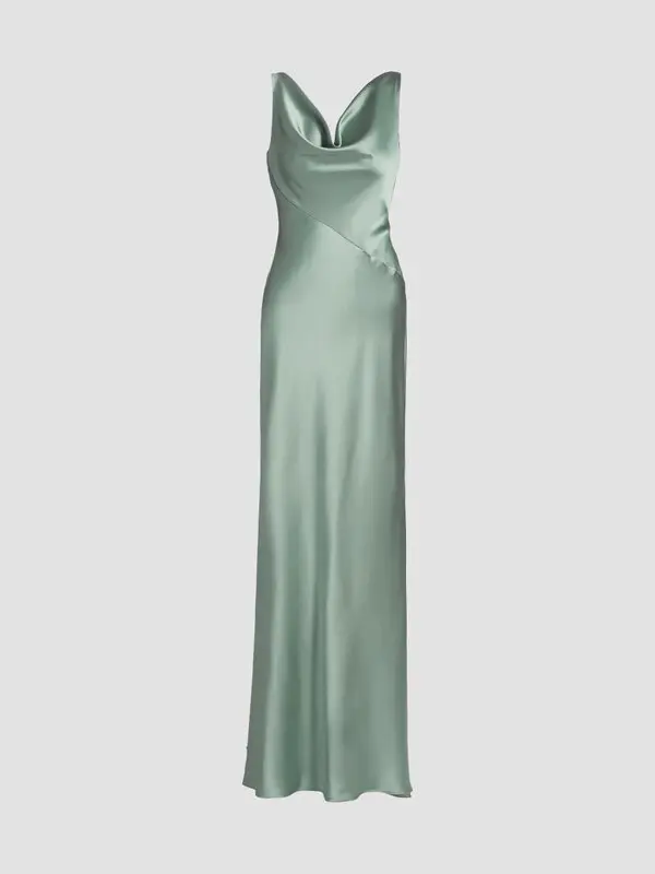 Amsale Satin Cowlneck Gown - Jade