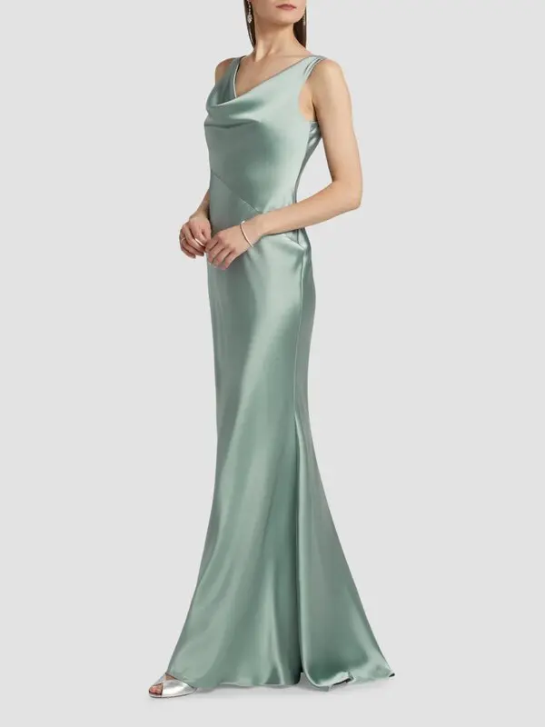 Amsale Satin Cowlneck Gown