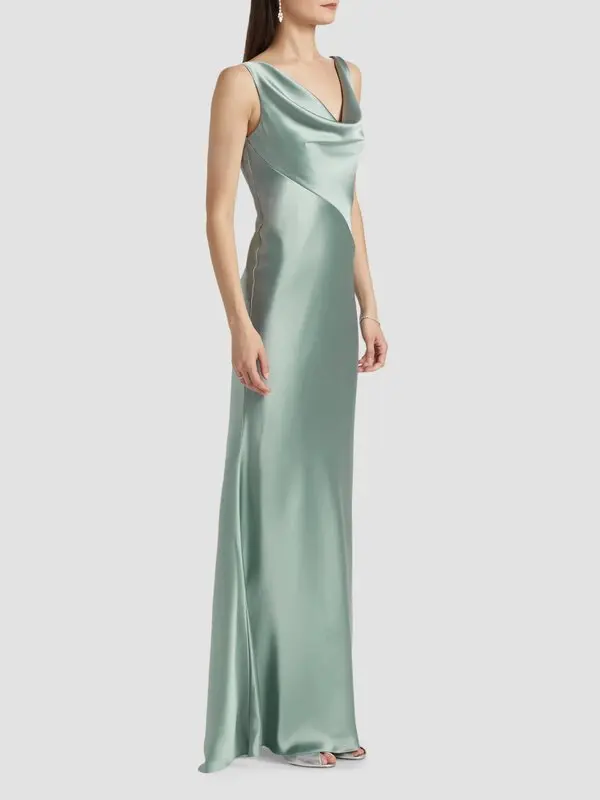 Amsale Satin Cowlneck Gown