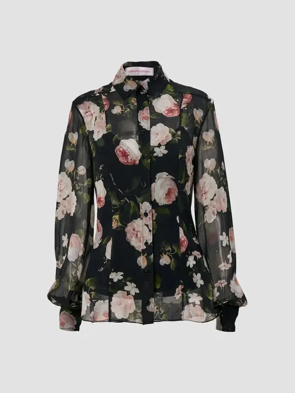 Carolina Herrera Chalet Floral Silk Blouse - Black Multi