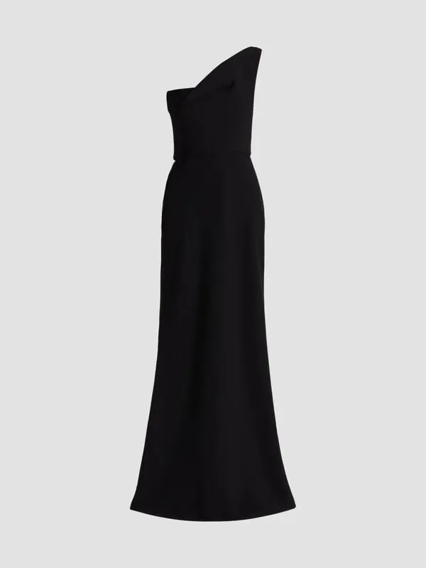 Amsale Draped One-shoulder Sheath Gown - Black