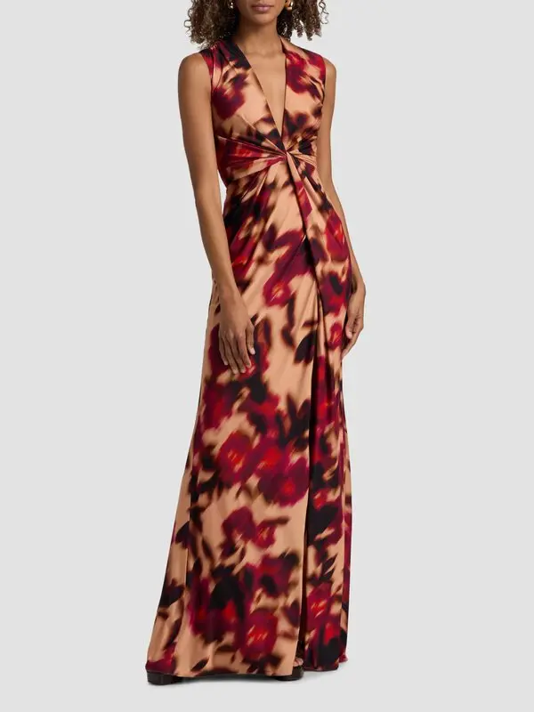 Amsale Printed Twist Maxi Dress