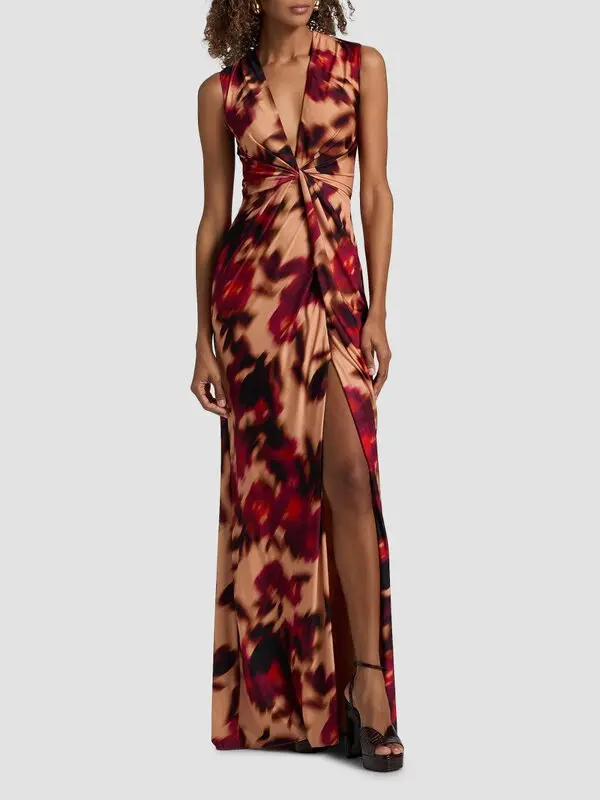 Amsale Printed Twist Maxi Dress