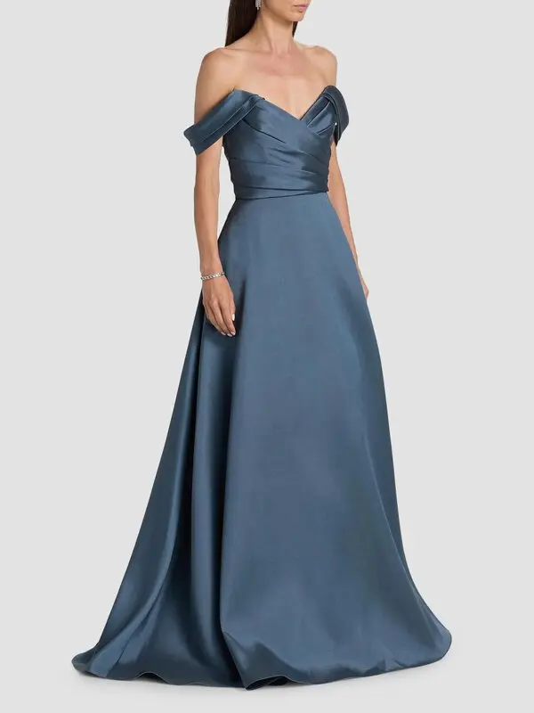 Amsale Satin Off-the-shoulder Gown