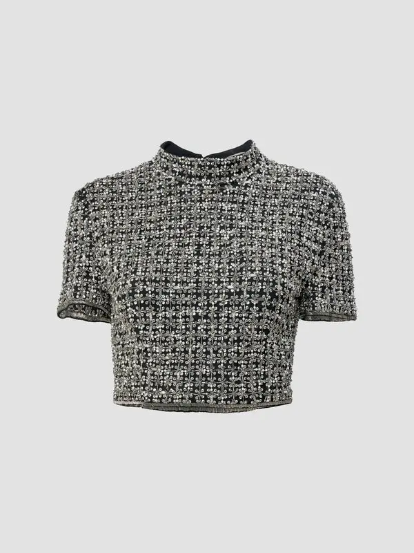 Carolina Herrera Chalet Embellished Short-sleeve Crop Top - Black Multi