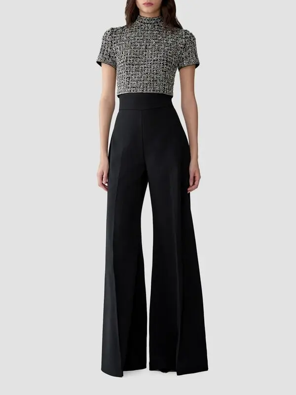 Carolina Herrera Chalet Embellished Short-sleeve Crop Top