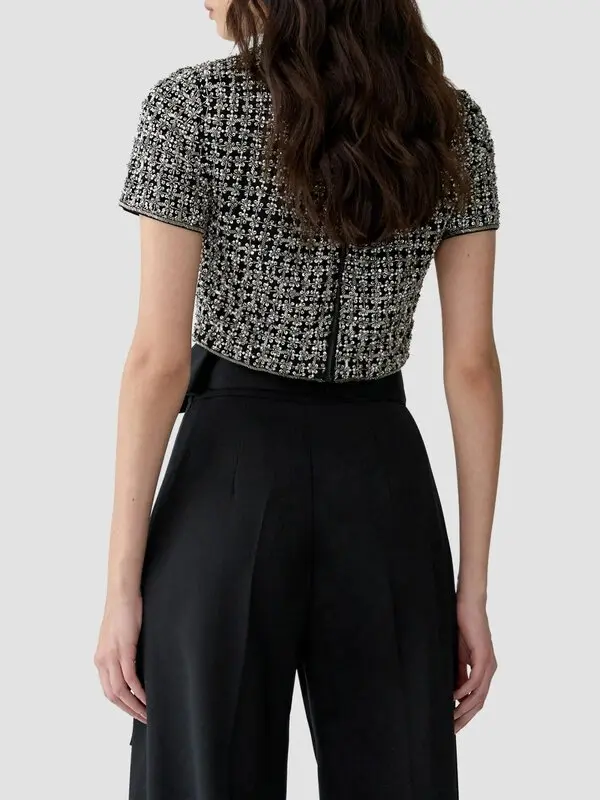 Carolina Herrera Chalet Embellished Short-sleeve Crop Top