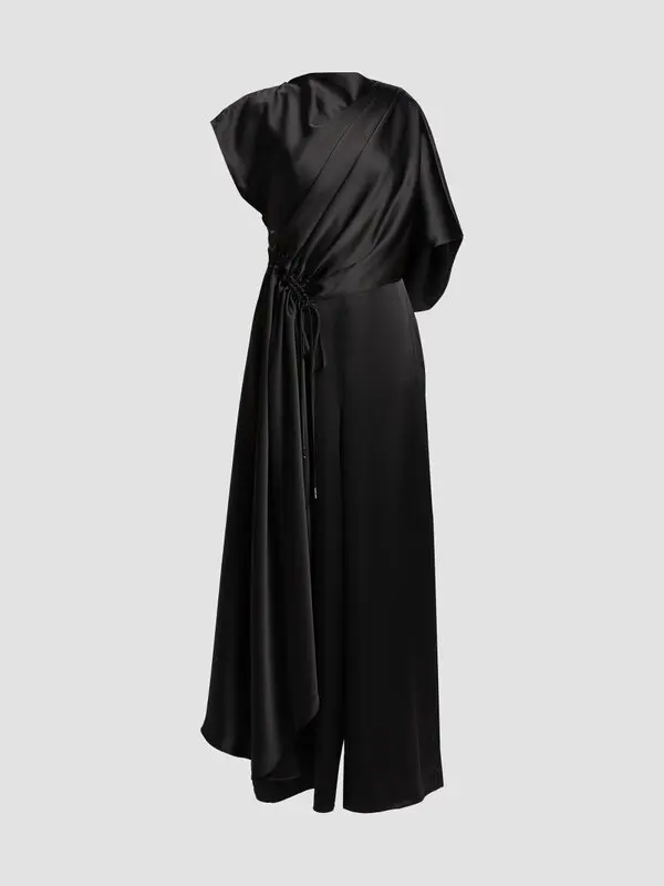 Amsale Draped Satin Jumpsuit - Black