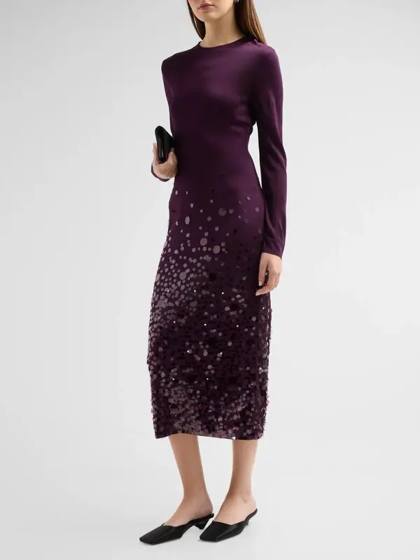 Carolina Herrera Sequined Stretch Crewneck Midi Dress