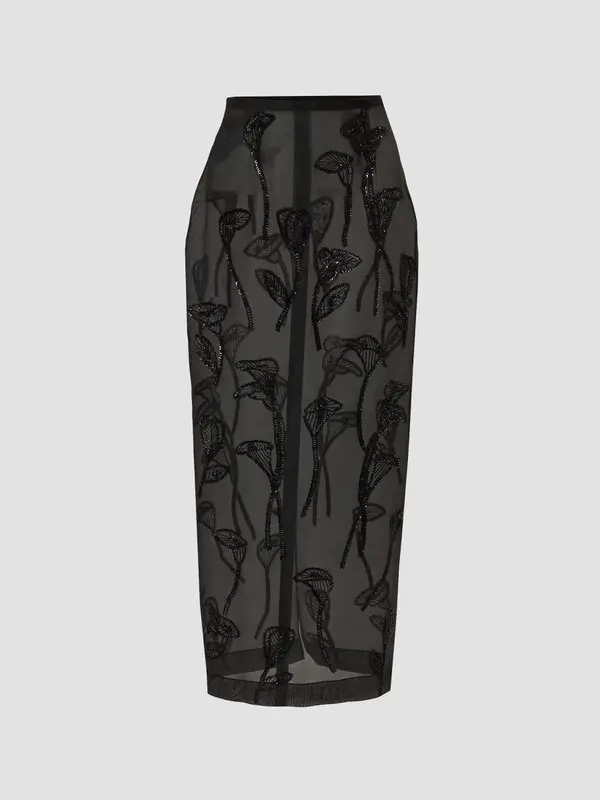 Carolina Herrera Embellished Floral Silk Chiffon Pencil Skirt