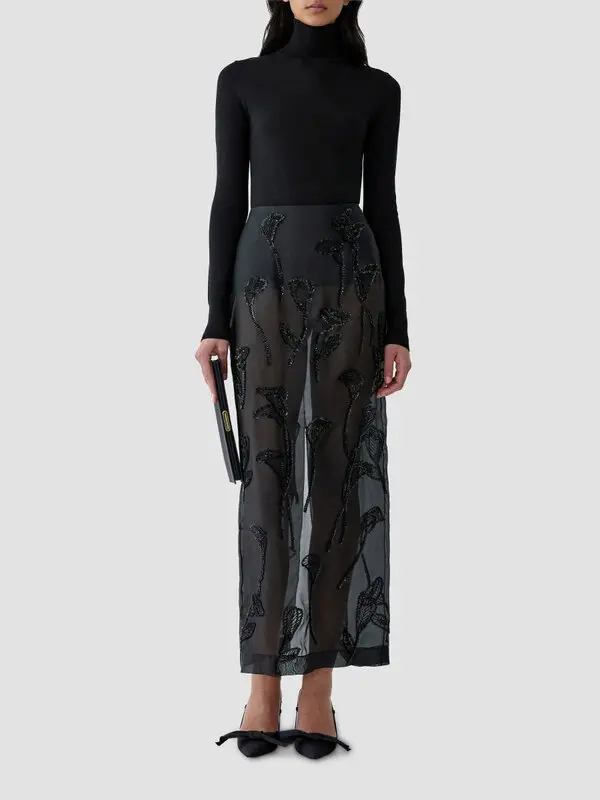 Carolina Herrera Embellished Floral Silk Chiffon Pencil Skirt