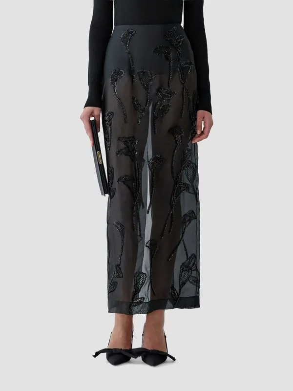 Carolina Herrera Embellished Floral Silk Chiffon Pencil Skirt