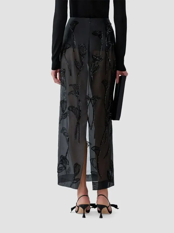 Carolina Herrera Embellished Floral Silk Chiffon Pencil Skirt