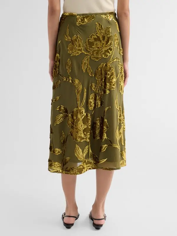 Johnny Was Endora Metallic-embroidered Ruched Silk Midi Skirt