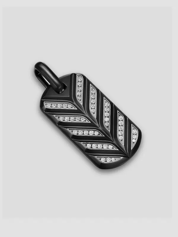 David Yurman Chevron Fluorescent Tag In Titanium With Diamonds, 35mm