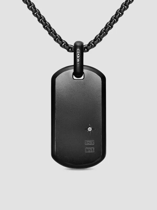 David Yurman Chevron Fluorescent Tag In Titanium With Diamonds, 35mm