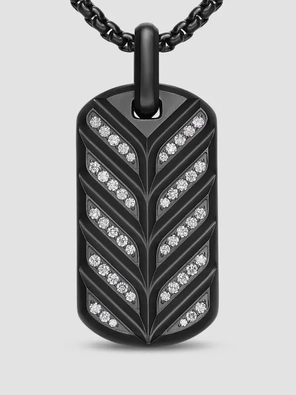 David Yurman Chevron Fluorescent Tag In Titanium With Diamonds, 35mm