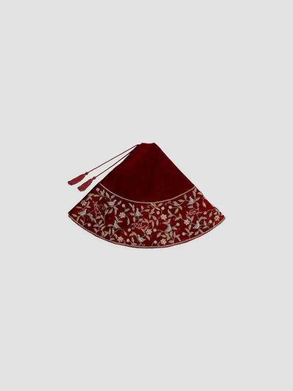 SUDHA PENNATHUR Birds & Noel Embroidered Velvet Tree Skirt
