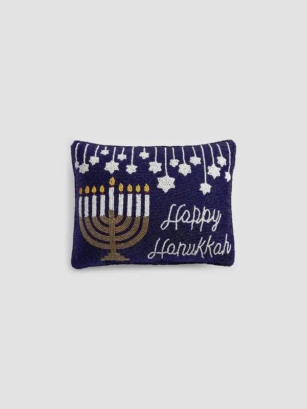 SUDHA PENNATHUR Happy Hanukkah Beaded Velvet Pillow
