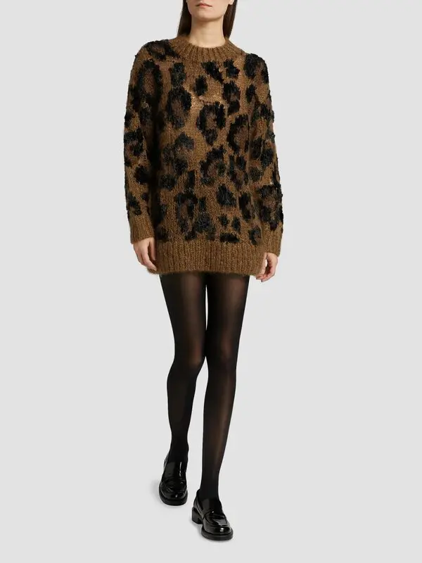 Junya Watanabe Leopard Pattern Wool-blend Sweater - Beige