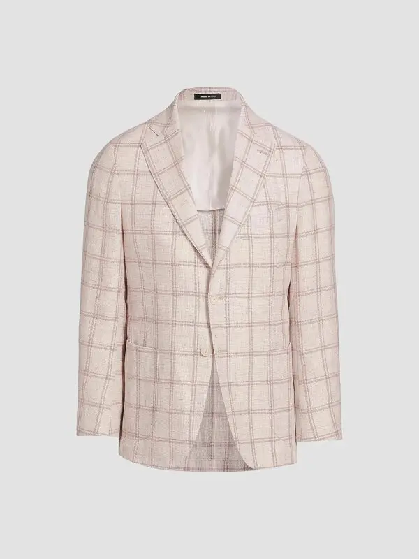 SAKS FIFTH AVENUE Collection Windowpane Check Linen-wool Single-breasted Blazer - Pink