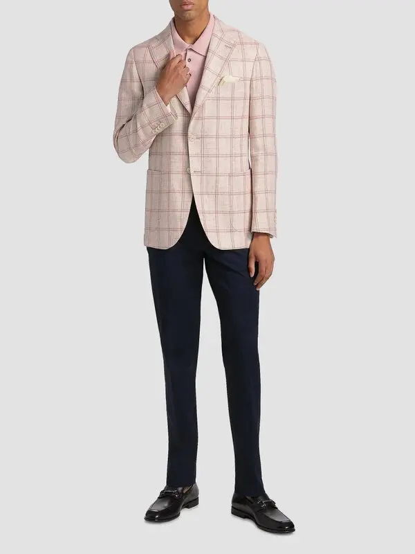 SAKS FIFTH AVENUE Collection Windowpane Check Linen-wool Single-breasted Blazer